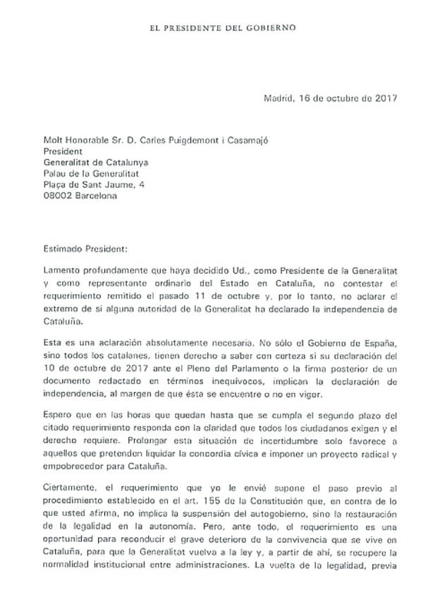 CARTA DE RAJOY A PUIGDEMONT Estimado President: | La Rioja